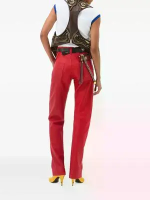 Versace High-waisted Straight-leg Leather Trousers - Red