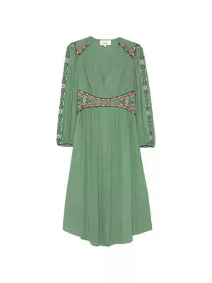 Ba&sh Embroidered Tina Buttoned Midi Dress - Green