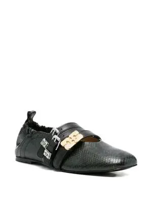 GANNI Buckled Snake-effect Flat Pumps - Green