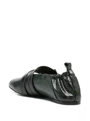 GANNI Buckled Snake-effect Flat Pumps - Green