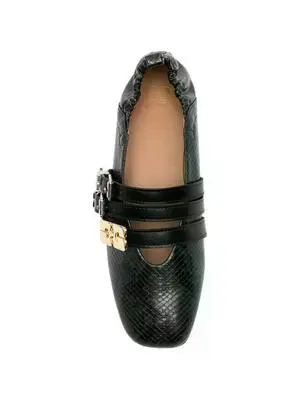 GANNI Buckled Snake-effect Flat Pumps - Green