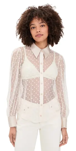 L'Agence Sophie Sheer Long Sleeve Blouse - Ecru