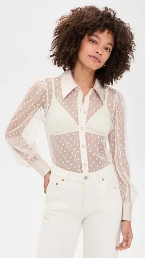 L'Agence Sophie Sheer Long Sleeve Blouse - Ecru