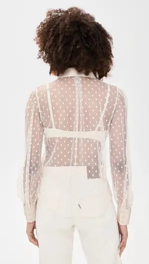 L'Agence Sophie Sheer Long Sleeve Blouse - Ecru