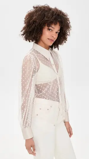 L'Agence Sophie Sheer Long Sleeve Blouse - Ecru