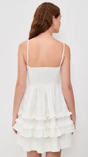 GANNI Stretch Cotton Mini Strap Dress With Frills - Bright White