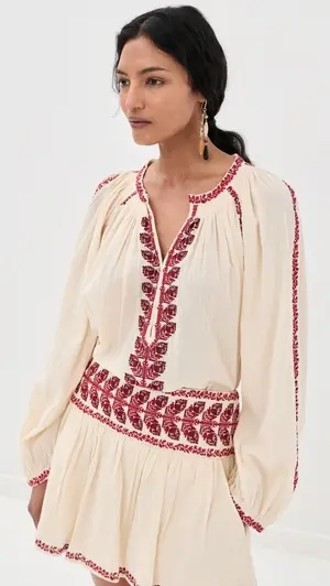 Isabel Marant Étoile Lena Embroidered Blouse - Beige/red