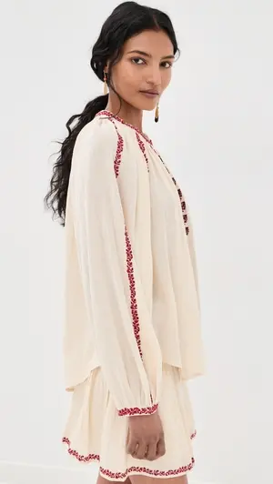 Isabel Marant Étoile Lena Embroidered Blouse - Beige/red
