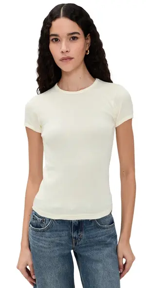 Donni. Pointelle Baby Tee - Creme