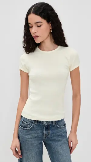 Donni. Pointelle Baby Tee - Creme