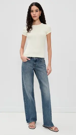 Donni. Pointelle Baby Tee - Creme