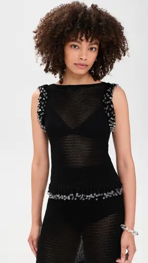 Paris Georgia Fringe Knit Top - Black
