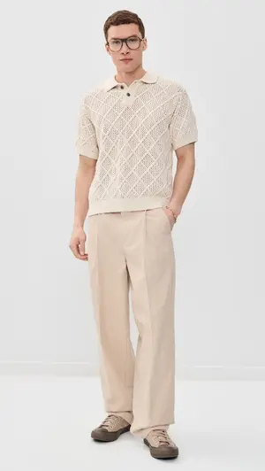Obey Short Sleeve Chunky Polo Sweater - Birch
