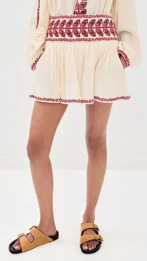 Isabel Marant Étoile Picadilia Embroidered Mini Skirt - Beige/red