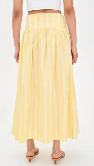 THE TINY BIG SISTER Striped Cotton Poplin Midi Skirt