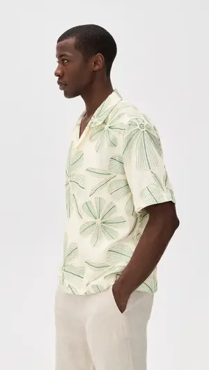 CORRIDOR Linen Applique Short Sleeve Shirt
