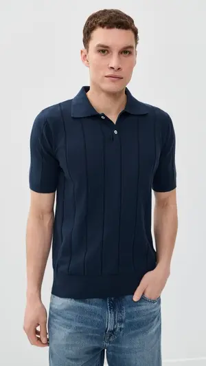 FAR AFIELD Jacobs Knitted Polo - Navy