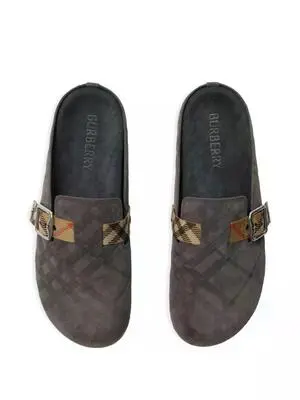 Burberry Check Suede Clogs - Grey