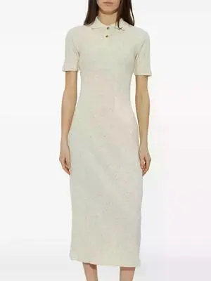 SAMSOE SAMSOE Button Ribbed Dress - Neutrals