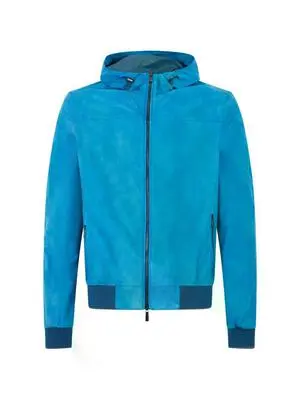 MOORER Hooded Leather Jacket - Blue