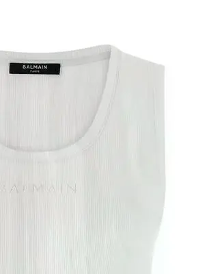 Balmain Ribbed Embroidery Tank Top - White