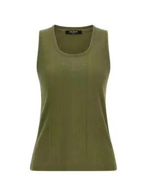Balmain Ribbed Logo-embroidery Tank Top - Green