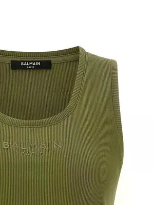 Balmain Ribbed Logo-embroidery Tank Top - Green