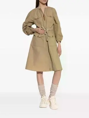Moncler Pleated Poplin Midi Dress - Neutrals