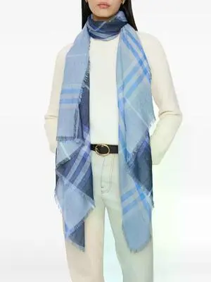 Burberry Reversible Check Wool Silk Scarf - Blue