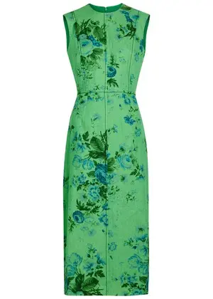 Erdem Floral Print Linen Midi Dress
