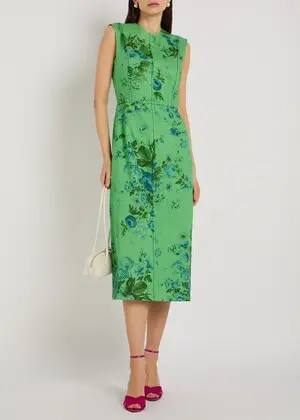 Erdem Floral Print Linen Midi Dress