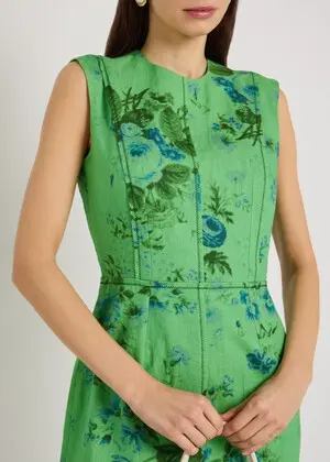 Erdem Floral Print Linen Midi Dress
