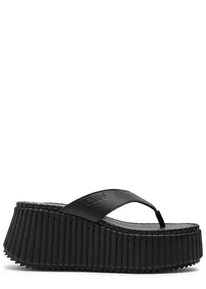Chloé 80mm Leather Wedge Sandals - Black