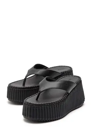 Chloé 80mm Leather Wedge Sandals - Black