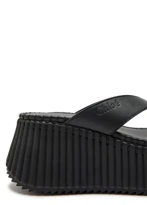 Chloé 80mm Leather Wedge Sandals - Black