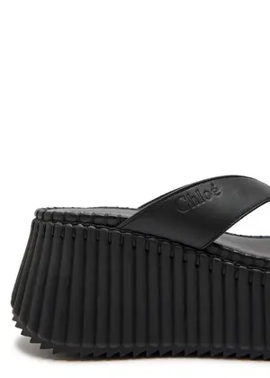 Chloé 80mm Leather Wedge Sandals - Black