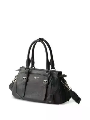 Prada Large Textured Leather Tote Bag - Black