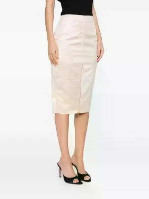 Elisabetta Franchi High Waist Taffeta Ostrich Print Pencil Skirt
