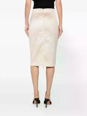 Elisabetta Franchi High Waist Taffeta Ostrich Print Pencil Skirt