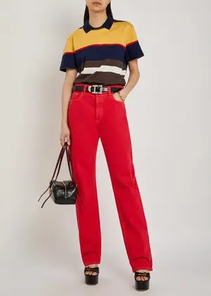 Versace Logo-embroidered Striped Polo T-shirt