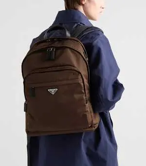 Prada Re-nylon And Saffiano Leather Backpack - Brown