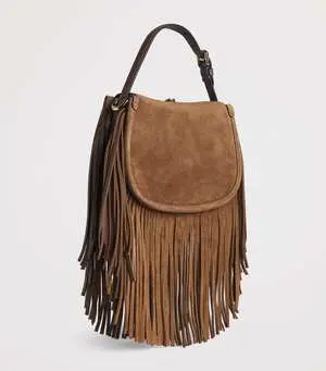 Etro Suede Fringe Pony Shoulder Bag - Brown