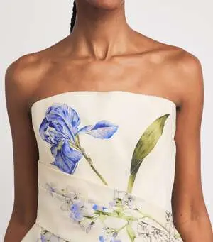 Monique Lhuillier Silk Floral Peplum Gown