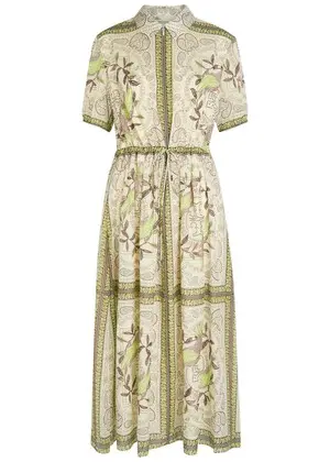 Tory Burch Printed Silk And Cotton-blend Midi Shirt Dress - Mint