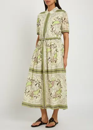 Tory Burch Printed Silk And Cotton-blend Midi Shirt Dress - Mint