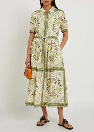 Tory Burch Printed Silk And Cotton-blend Midi Shirt Dress - Mint
