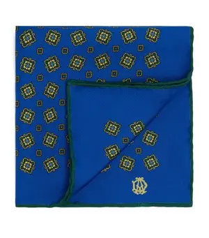 Dunhill Mulberry Silk Scattered Medallion Pocket Square - Blue
