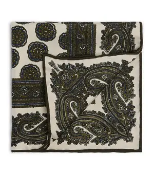 Dunhill Mulberry Silk Floral Medallion Pocket Square - Beige