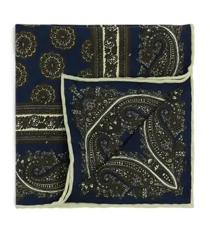 Dunhill Mulberry Silk Floral Medallion Pocket Square - Navy