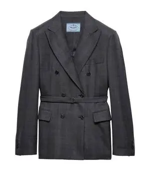 Prada Wool Check Double-breasted Blazer